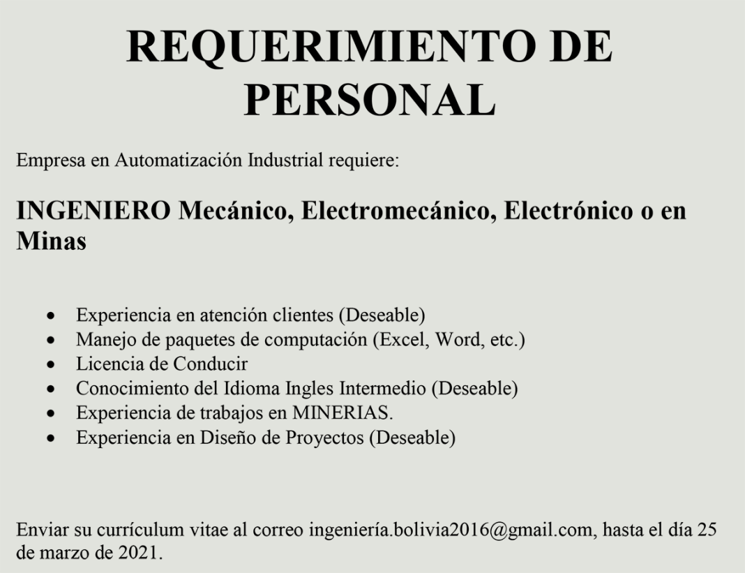 REQUERIMIENTO DE PERSONAL - Periódico La Patria