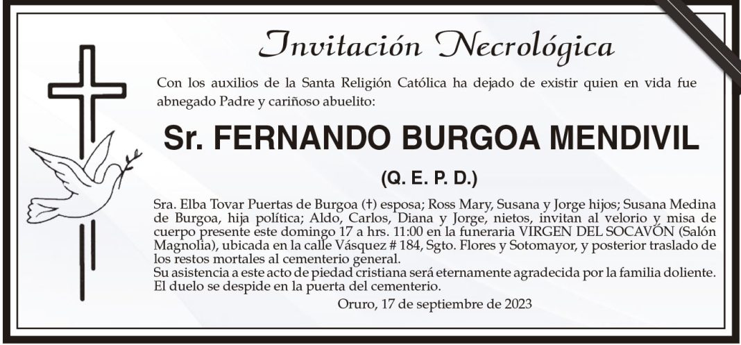 Invitación Necrológica: Sr. FERNANDO BURGOA MENDIVIL (Q. E. P. D ...