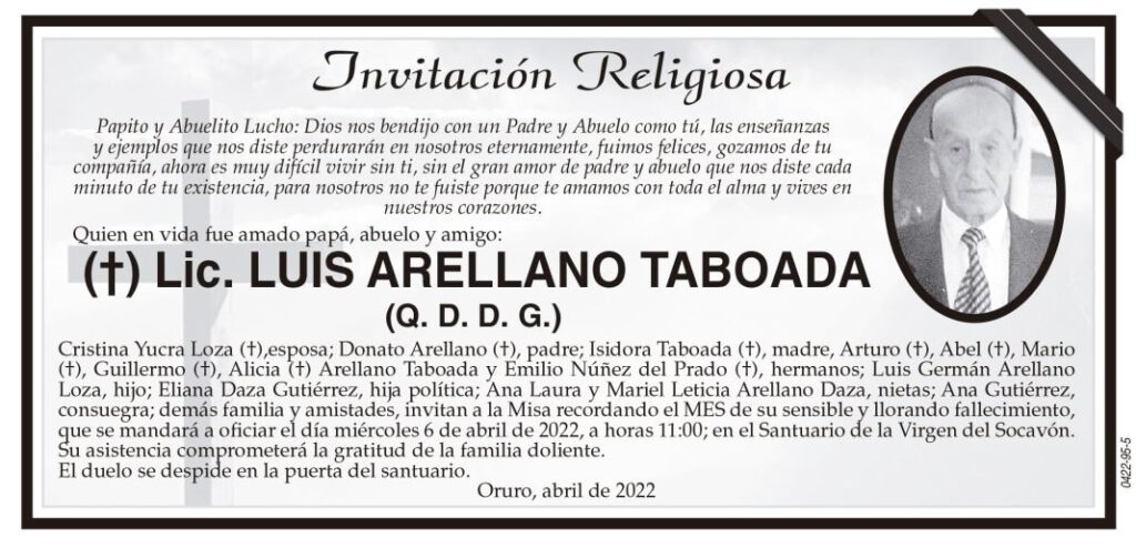 Invitación Religiosa: (†) Lic. LUIS ARELLANO TABOADA (Q. D. D. G.) - La ...