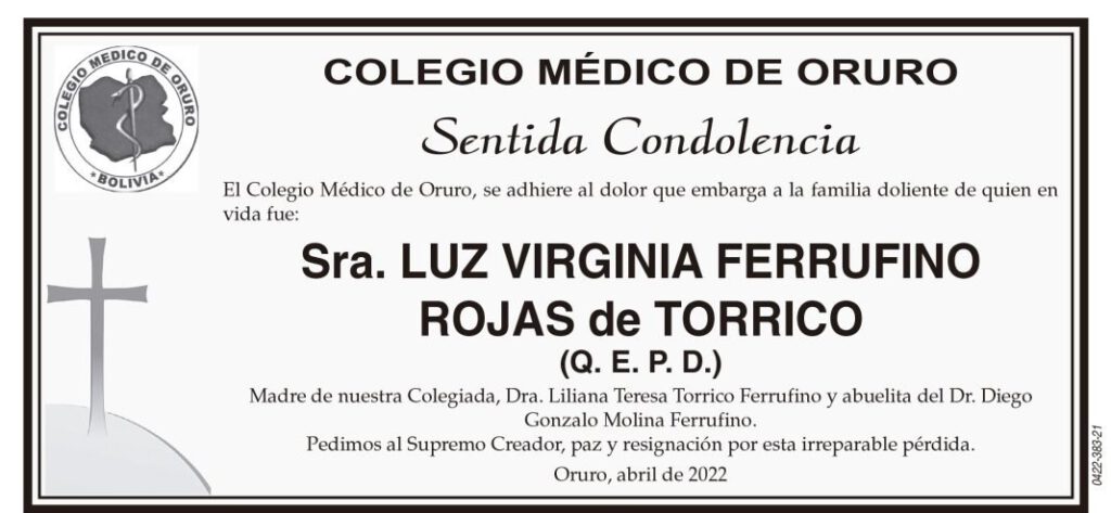 Sentida Condolencia: Sra. LUZ VIRGINIA FERRUFINO ROJAS de TORRICO (Q. E ...