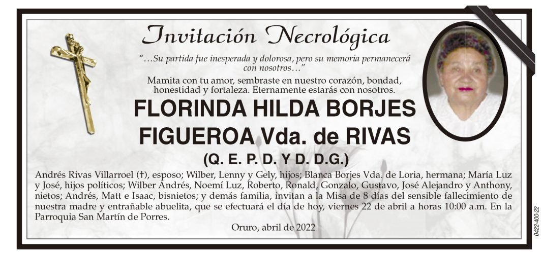 Invitación Necrológica: FLORINDA HILDA BORJES FIGUEROA Vda. de RIVAS (Q ...