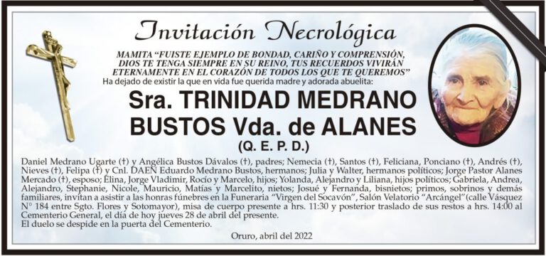 Invitación Necrológica: Sra. TRINIDAD MEDRANO BUSTOS Vda. de ALANES (Q ...