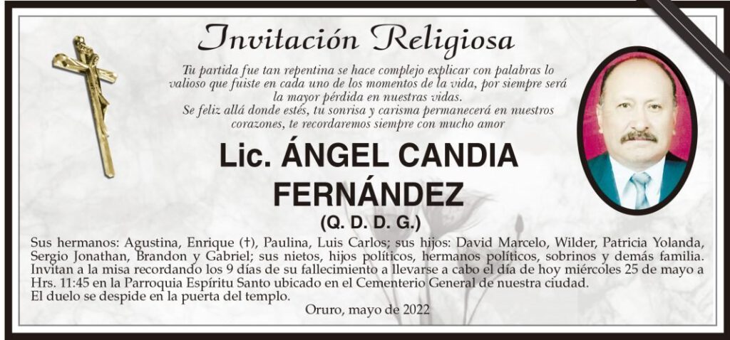 Invitación Religiosa: Lic. ÁNGEL CANDIA FERNÁNDEZ (Q. D. D. G.) - La ...