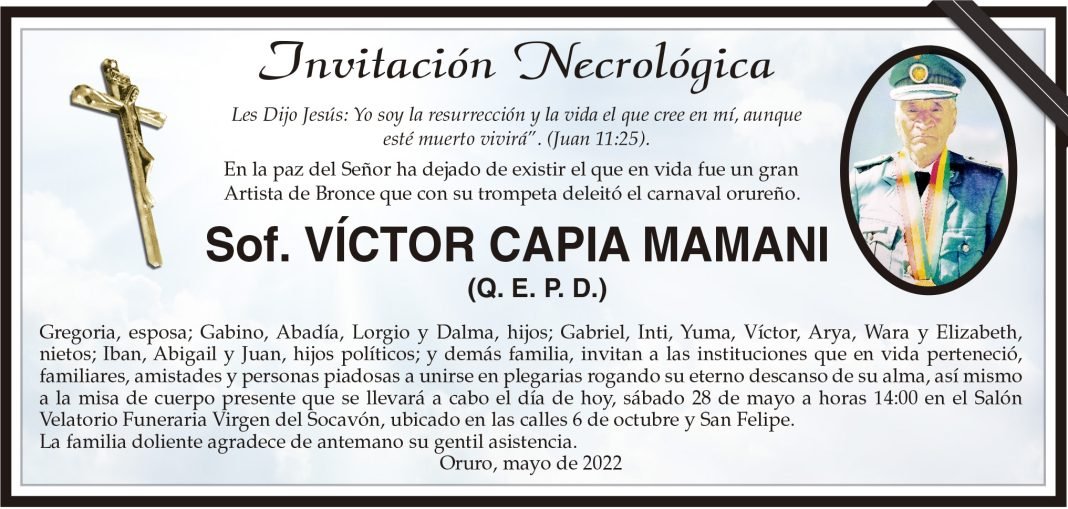 Invitación Necrológica: Sof. VÍCTOR CAPIA MAMANI(Q. E. P. D.) - La ...