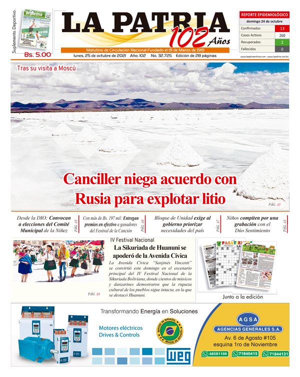 Edición La Patria, Lunes 25 de octubre de 2021 - La Patria 3.0 ...