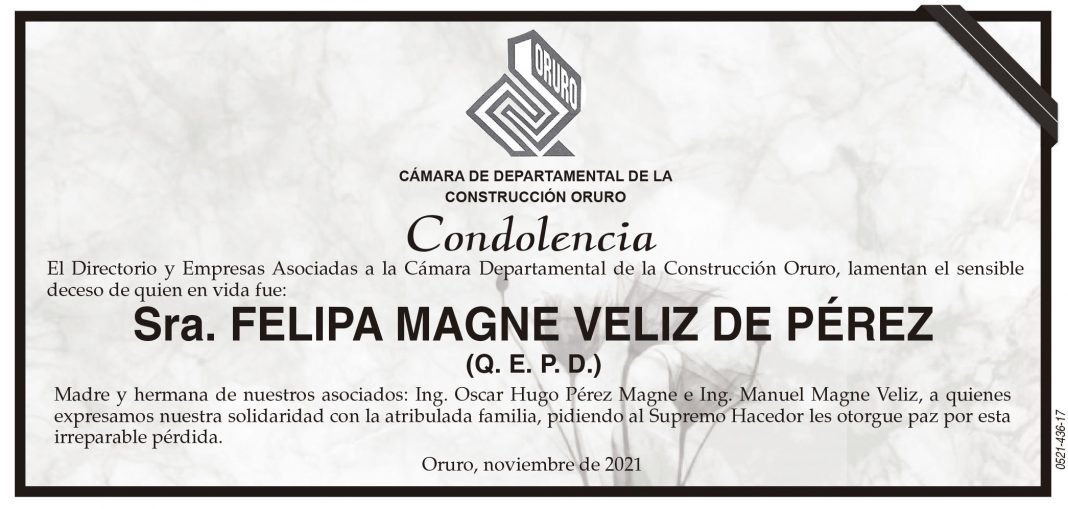 Condolencia: Sra. FELIPA MAGNE VELIZ DE PÉREZ (Q. E. P. D.) - La Patria ...