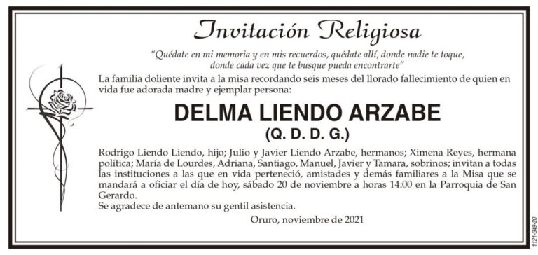 Invitación Religiosa: DELMA LIENDO ARZABE (Q. D. D. G.) - La Patria 3.0 ...