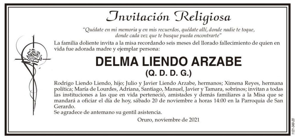 Invitación Religiosa: DELMA LIENDO ARZABE (Q. D. D. G.) - La Patria 3.0 ...