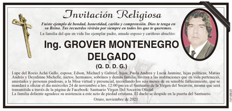 Invitación Religiosa: Ing. GROVER MONTENEGRO DELGADO (Q. D. D. G.) - La ...