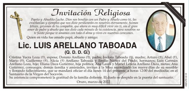 Invitación Religiosa: Lic. LUIS ARELLANO TABOADA (Q. D. D. G.) - La ...