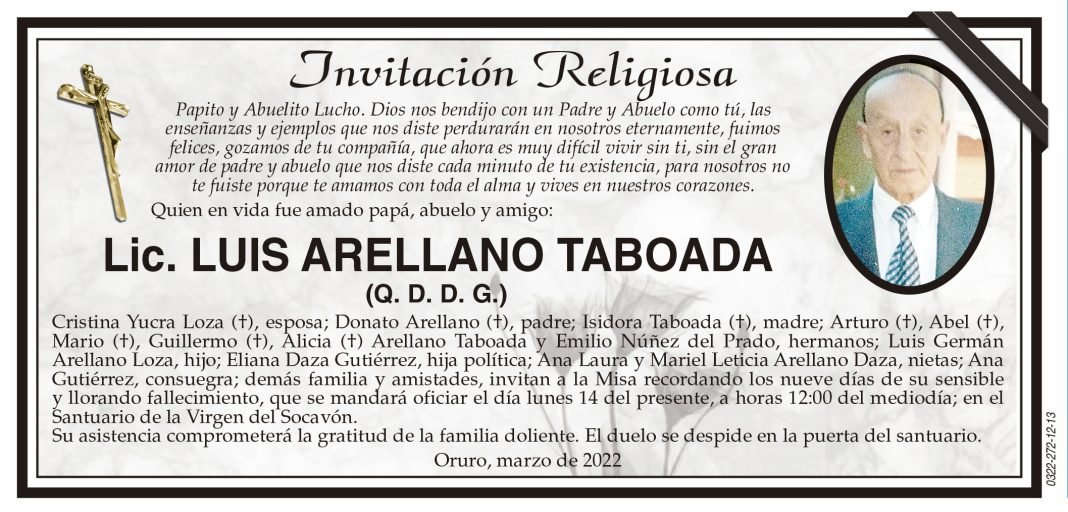 Invitación Religiosa: Lic. LUIS ARELLANO TABOADA (Q. D. D. G.) - La ...