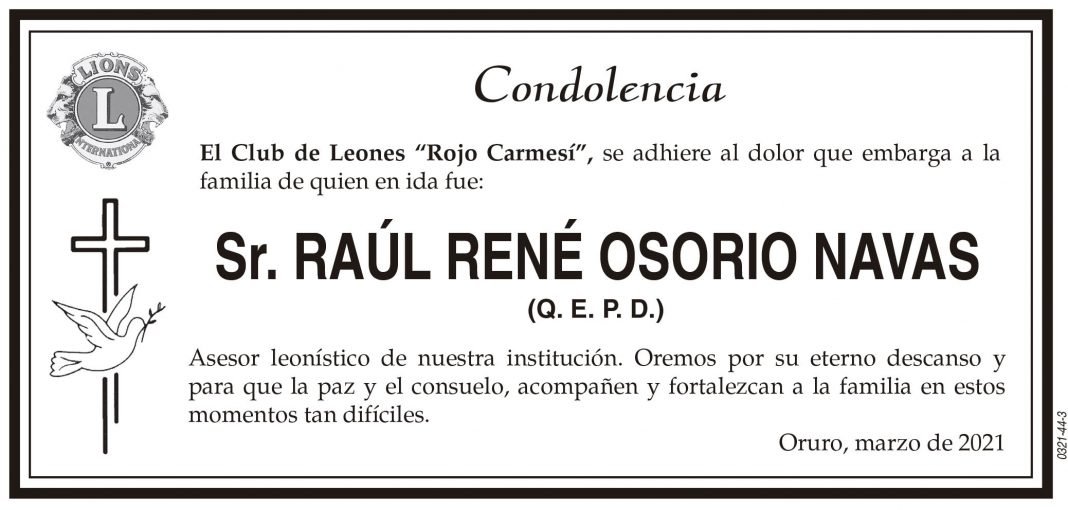 Condolencia: Sr. RAÚL RENÉ OSORIO NAVAS (Q. E. P. D.) - La Patria 3.0 ...