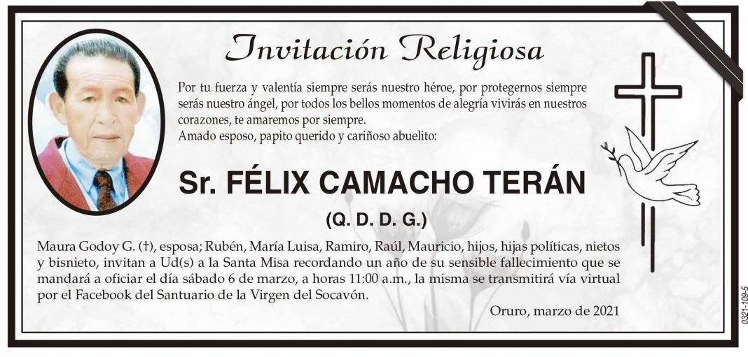 Invitación Religiosa: Sr. FÉLIX CAMACHO TERÁN (Q. D. D. G.) - La Patria ...