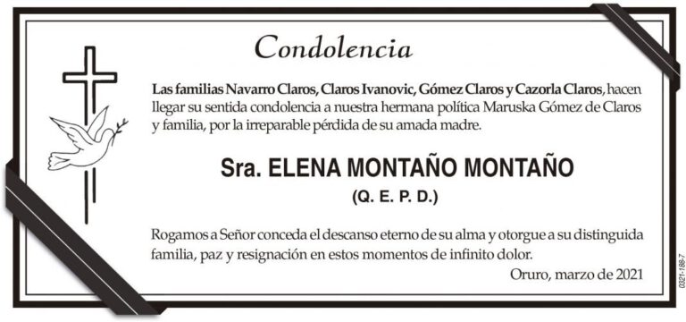Condolencia: Sra. ELENA MONTAÑO MONTAÑO (Q. E. P. D.) - La Patria 3.0 ...