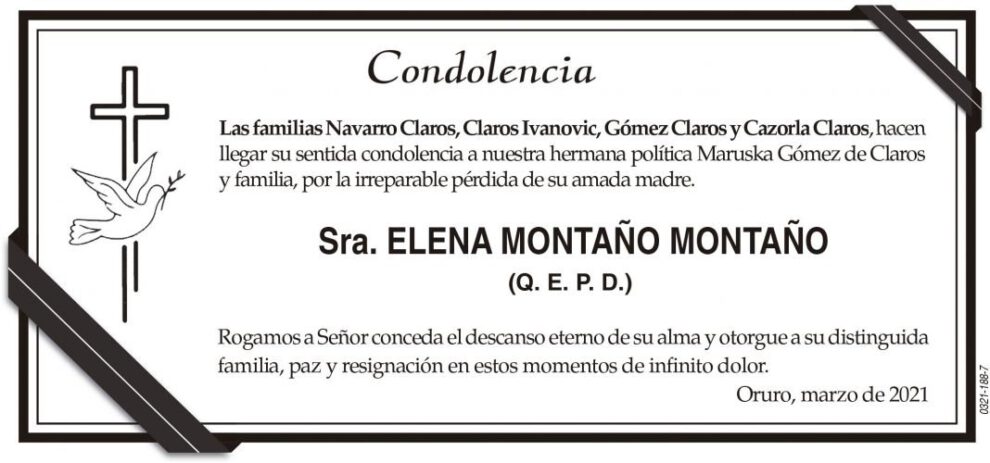 Condolencia: Sra. ELENA MONTAÑO MONTAÑO (Q. E. P. D.) - La Patria 3.0 ...