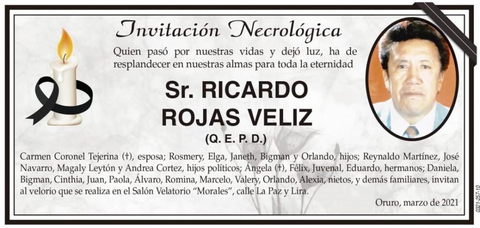 Invitación Necrológica: Sr. RICARDO ROJAS VELIZ (Q. E. P. D.) - La ...
