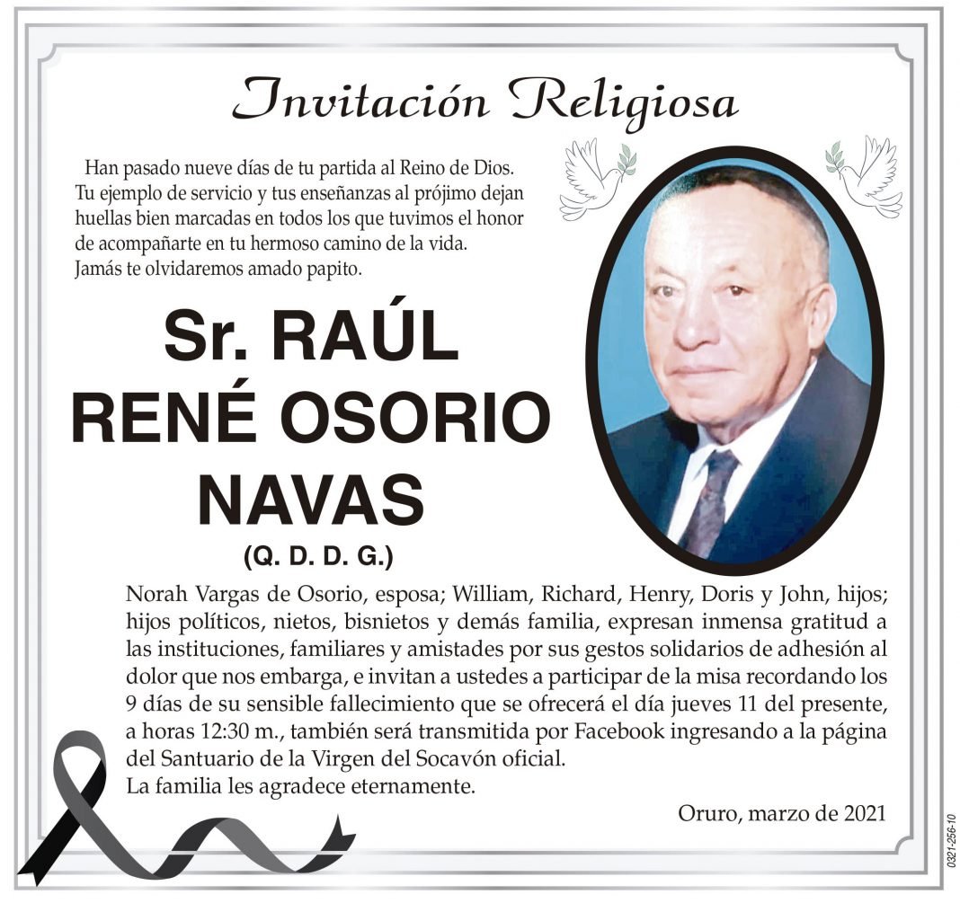 Invitación Necrológica: Sr. RAÚL RENÉ OSORIO NAVAS (Q. D. D. G.) - La ...