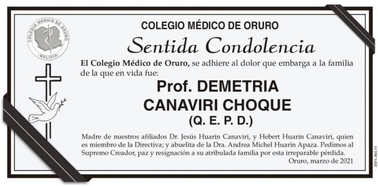 Sentida Condolencia: Prof. DEMETRIA CANAVIRI CHOQUE (Q. E. P. D.) - La ...