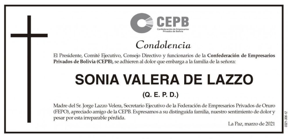 Condolencia: SONIA VALERA DE LAZZO (Q. E. P. D.) - La Patria 3.0 ...