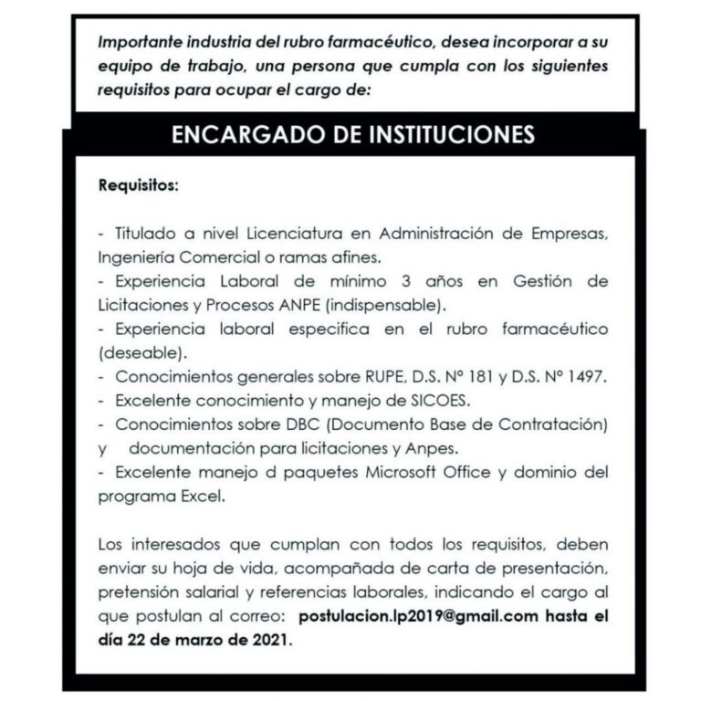 REQUERIMIENTO: ENCARGADO DE INSTITUCIONES - La Patria 3.0 | Periódico ...