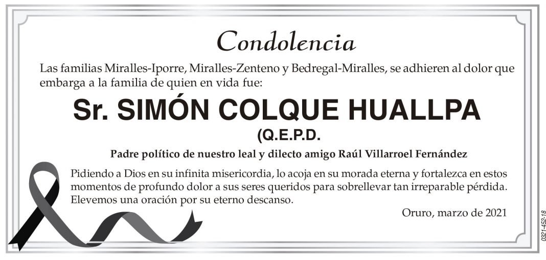 Condolencia: Sr. SIMÓN COLQUE HUALLPA (Q. E. P. D.) - La Patria 3.0 ...