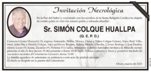 Invitación Necrológica: Sr. SIMÓN COLQUE HUALLPA (Q. E. P. D.) - La ...