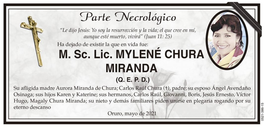 Parte Necrológico: M. Sc. Lic. MYLENÉ CHURA MIRANDA (Q. E. P. D.) - La ...