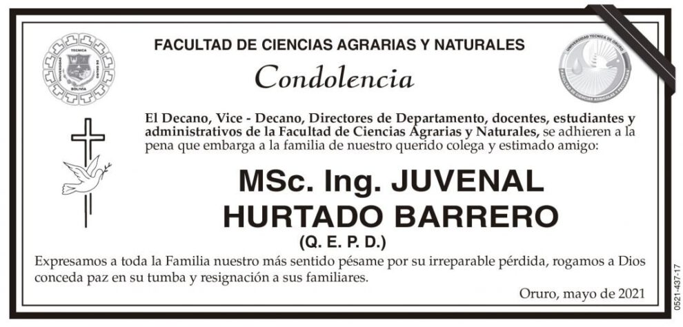 Condolencia: MSc. Ing. JUVENAL HURTADO BARRERO (Q. E. P. D.) - La ...