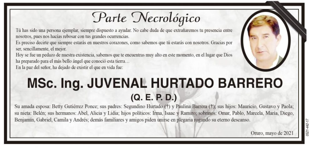 Parte Necrológico: MSc. Ing. JUVENAL HURTADO BARRERO (Q. E. P. D.) - La ...