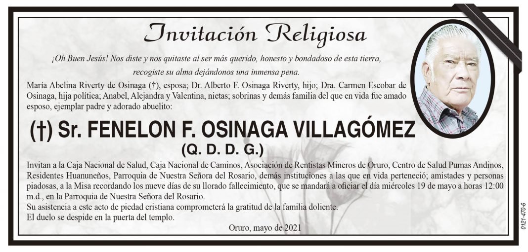 Invitación Religiosa: (†) Sr. FENELON F. OSINAGA VILLAGÓMEZ (Q. D. D. G ...