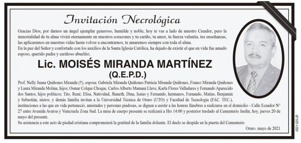 Invitación Necrológica: Lic. MOISÉS MIRANDA MARTÍNEZ (Q.E.P.D.) - La ...