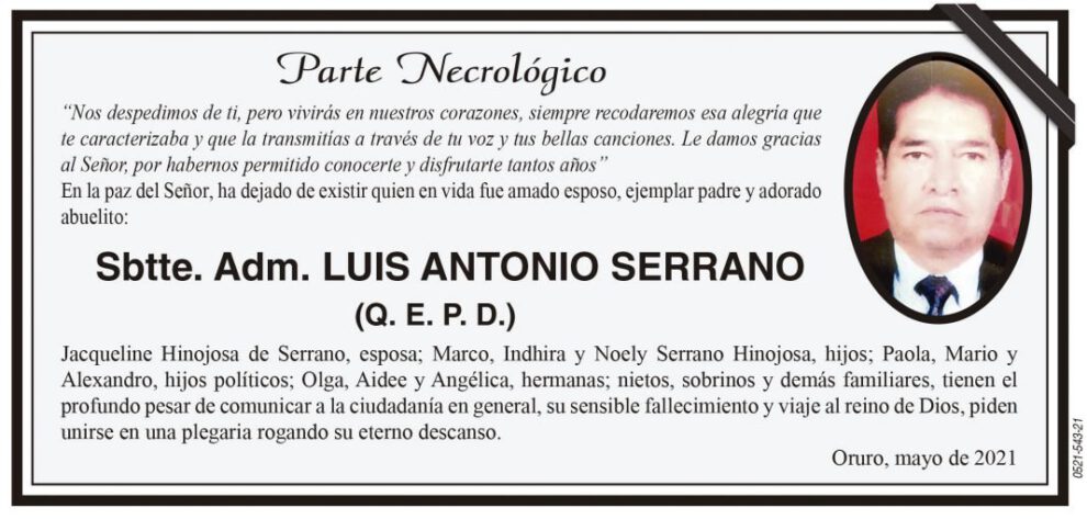 Parte Necrológico: Sbtte. Adm. LUIS ANTONIO SERRANO (Q. E. P. D.) - La ...