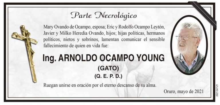 Parte Necrológico: Ing. ARNOLDO OCAMPO YOUNG (GATO) (Q. E. P. D.) - La ...