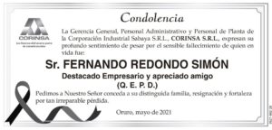 Condolencia: Sr. FERNANDO REDONDO SIMÓN (Q. E. P. D.) - La Patria 3.0 ...