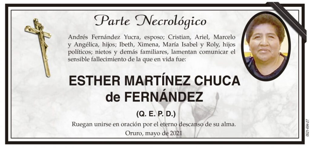 Parte Necrológico: ESTHER MARTÍNEZ CHUCA de FERNÁNDEZ (Q. E. P. D ...
