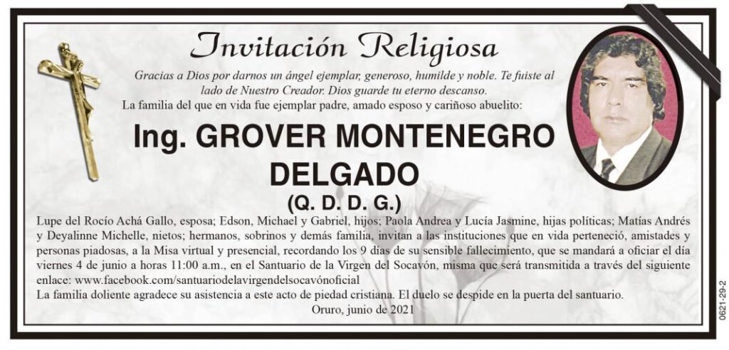 Invitación Religiosa: Ing. GROVER MONTENEGRO DELGADO (Q. D. D. G.) - La ...