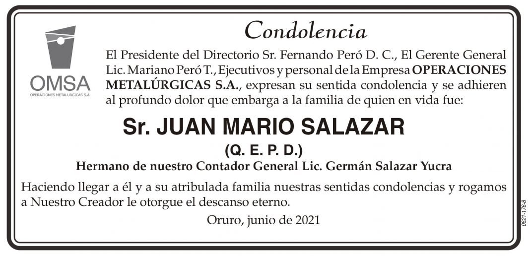 Condolencia: Sr. JUAN MARIO SALAZAR (Q. E. P. D.) - La Patria 3.0 ...