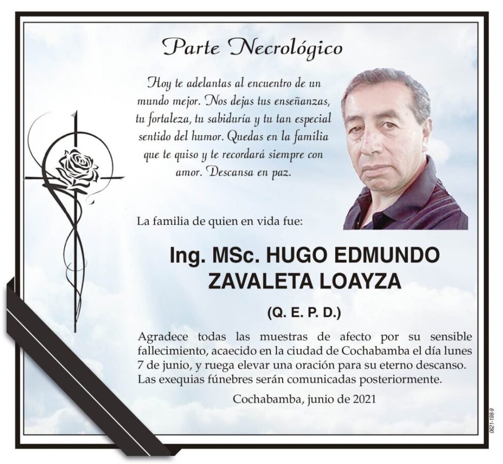 Parte Necrológico: Ing. MSc. Hugo Edmundo Zavaleta Loayza (Q. E. P. D ...