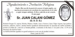 Agradecimiento e Invitación Religiosa: Sr. JUAN CALANI GÓMEZ (Q. D. D ...