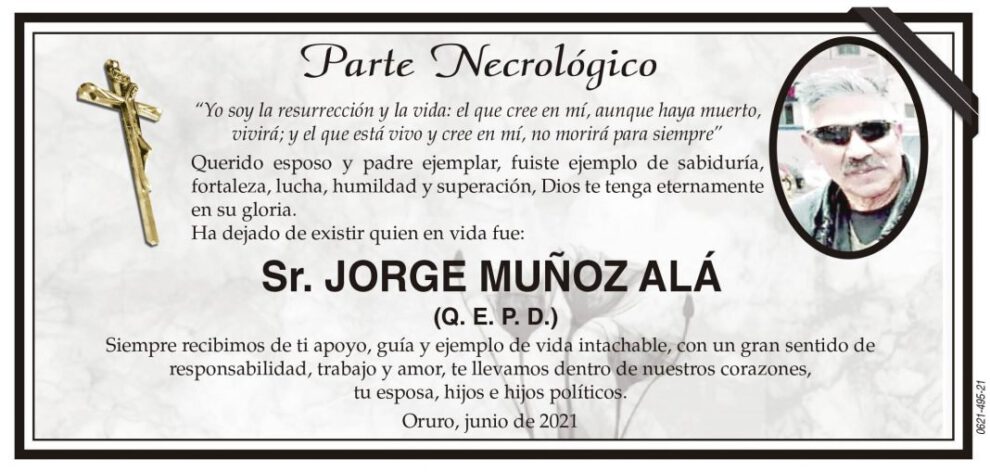 Parte Necrológico: Sr. JORGE MUÑOZ ALÁ (Q. E. P. D.) - La Patria 3.0 ...