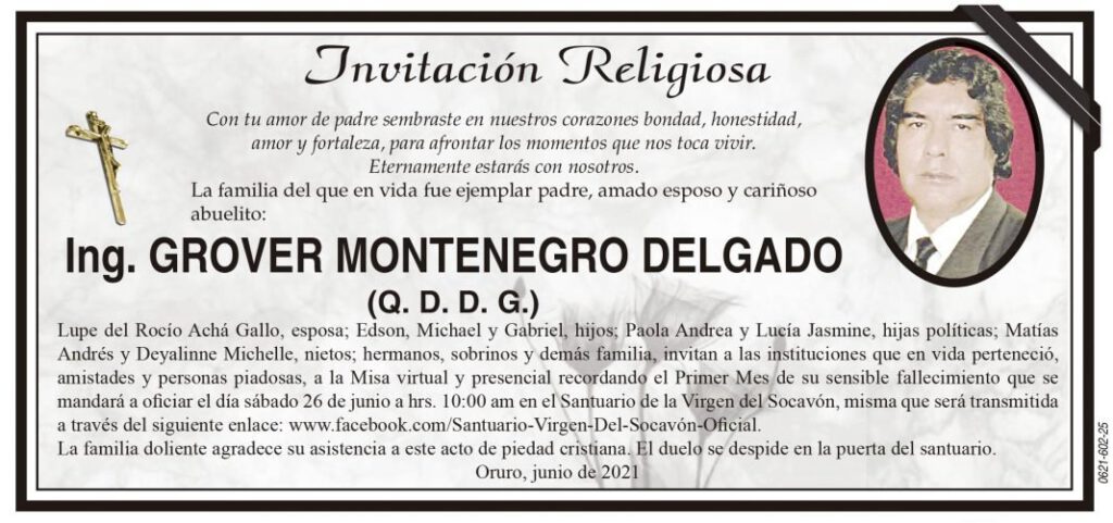 Invitación Religiosa: Ing. GROVER MONTENEGRO DELGADO (Q. D. D. G.) - La ...