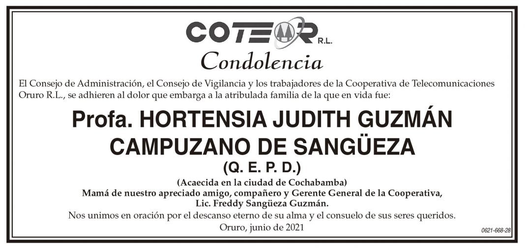 Condolencia: Profa. HORTENSIA JUDITH GUZMÁN CAMPUZANO DE SANGÜEZA (Q. E ...