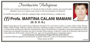Invitación Religiosa: (†) Profa. MARTINA CALANI MAMANI (Q. D. D. G ...