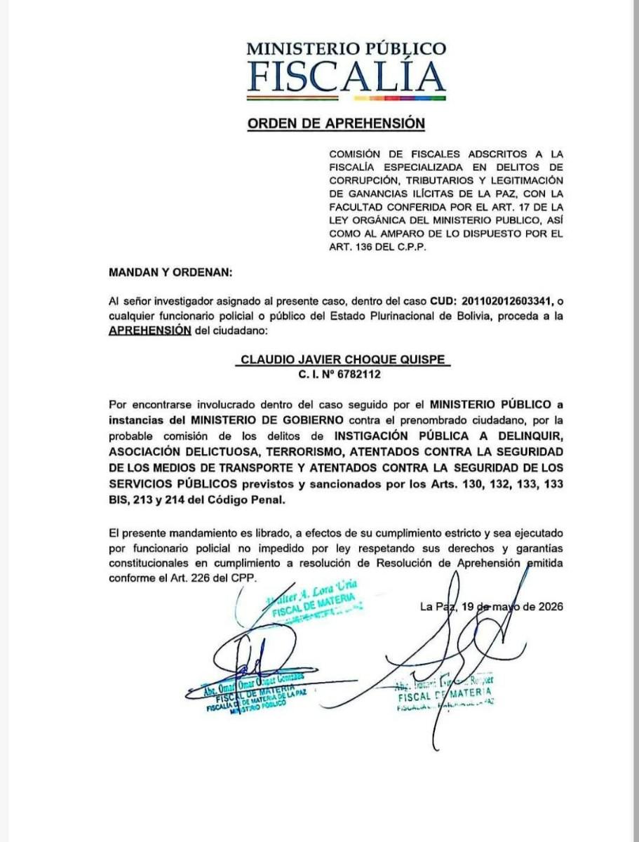 Orden de aprehensión contra secretario general de la COB - La Patria 3. ...