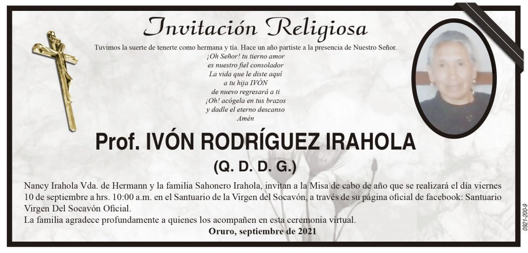Invitación Religiosa: Prof. IVÓN RODRÍGUEZ IRAHOLA (Q. D. D. G.) - La ...